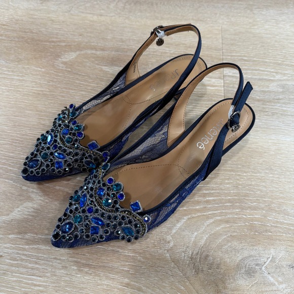 J.Renee | Shoes | Jrenee Blue Lace Embellished Pointed Toe Slingback ...
